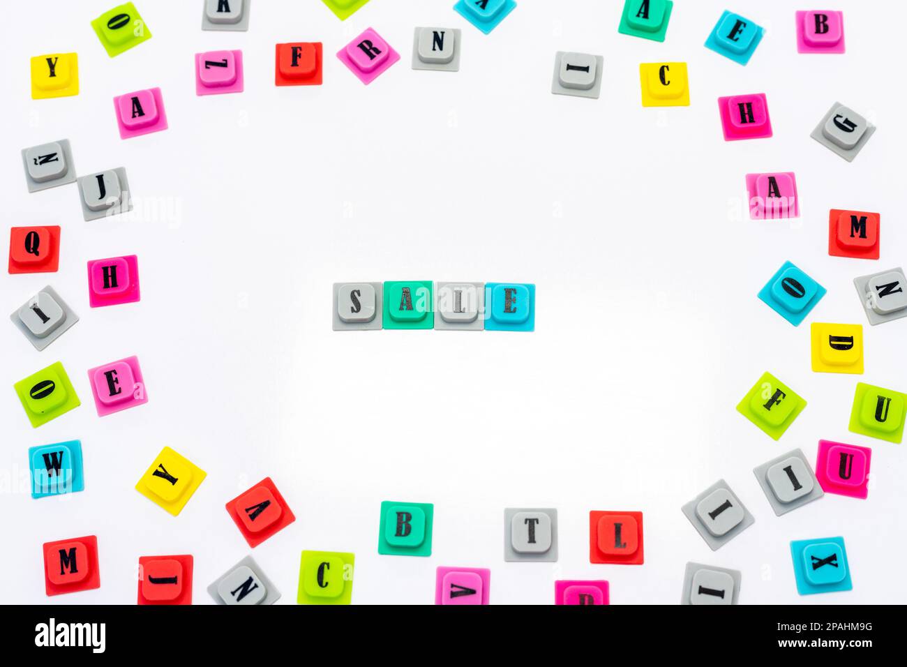 Sales word built with colorful letters on white background Stock Photo ...