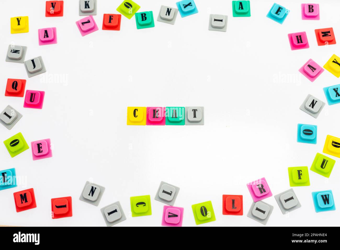 CHAT word on white isolated background with scattered alphabetic ...