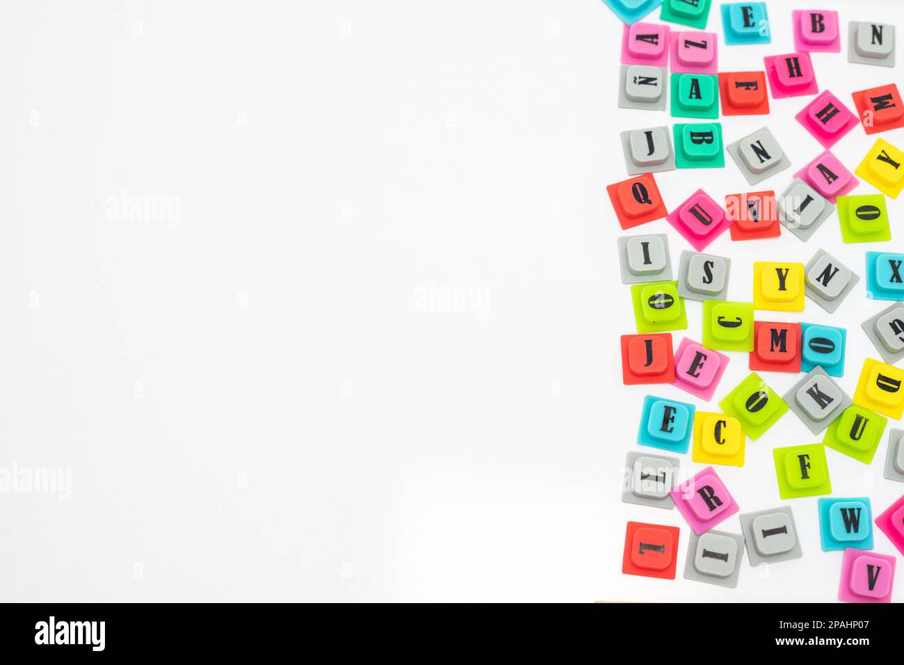 Alphabets background on a white blank board background Stock Photo - Alamy