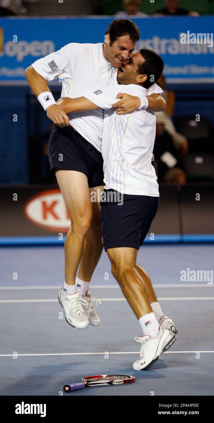 Israel's Jonathan Erlich, left, and his compatriot Andy Ram, celebrate ...