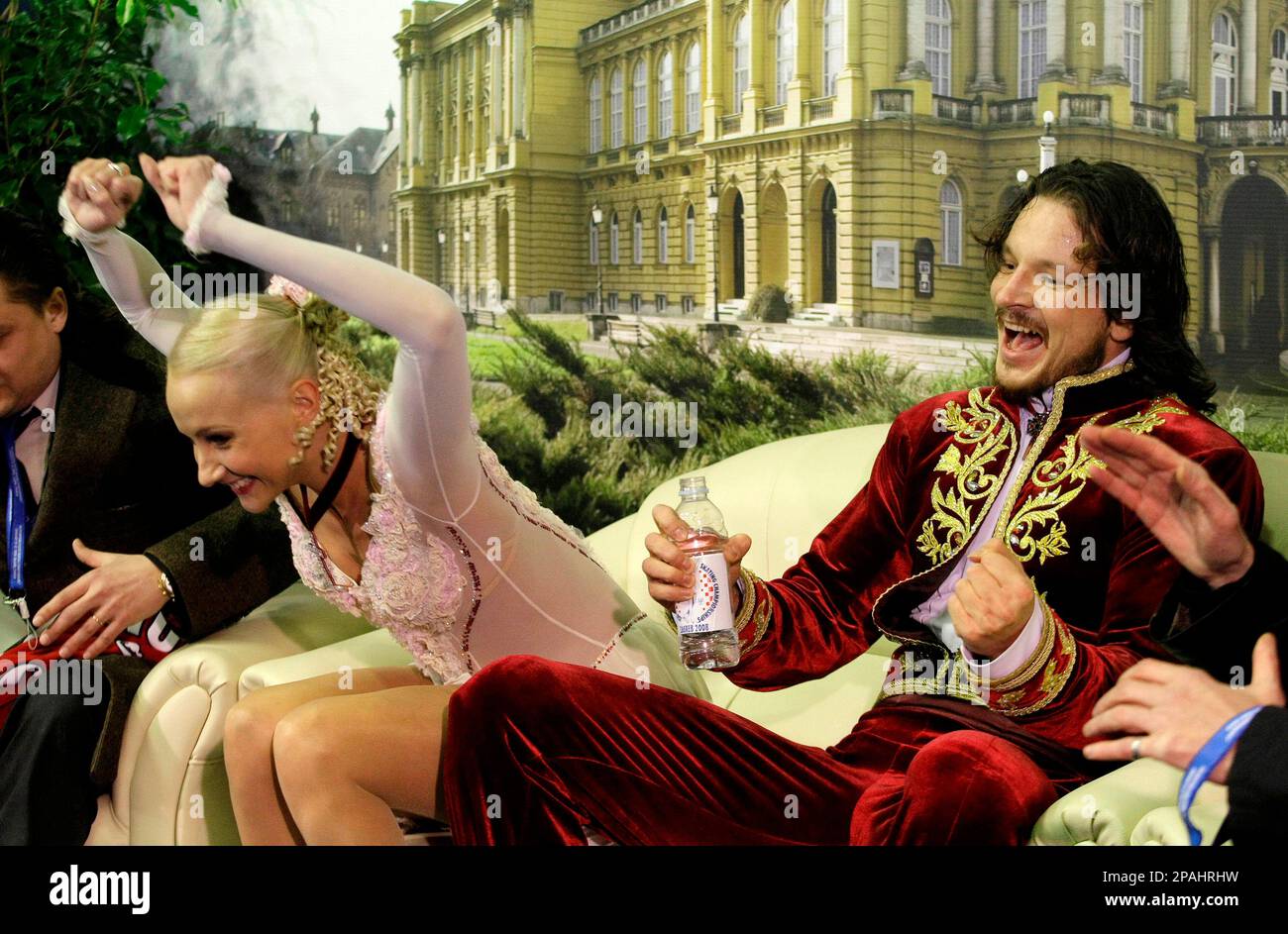 Russian ice dancers Oksana Domnina and Maxim Shabalin react after ...