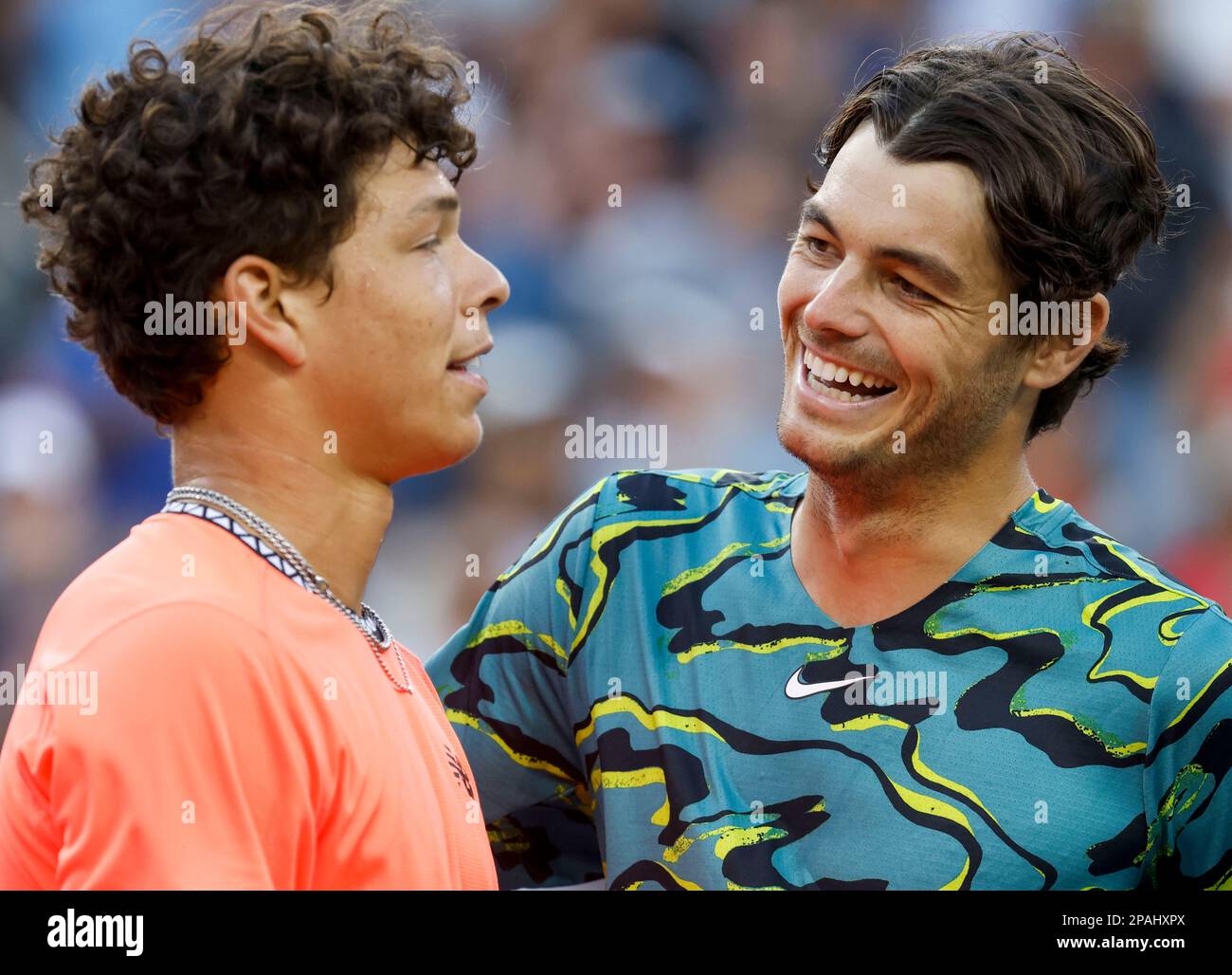 March 11, 2023 Ben Shelton congratulates Taylor Fritz after their match ...