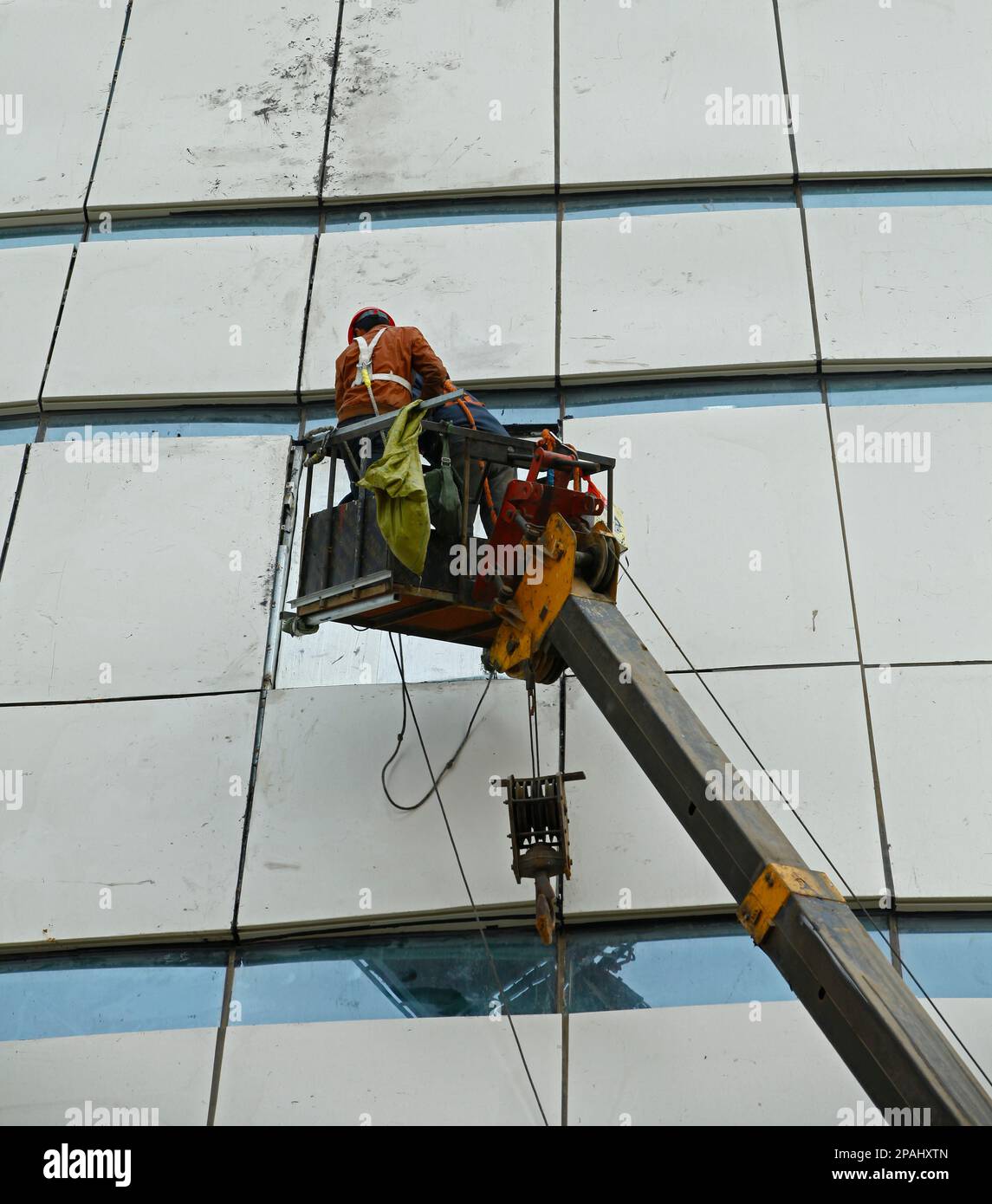 Construction workers in mobile hydraulic construction platform Stock ...