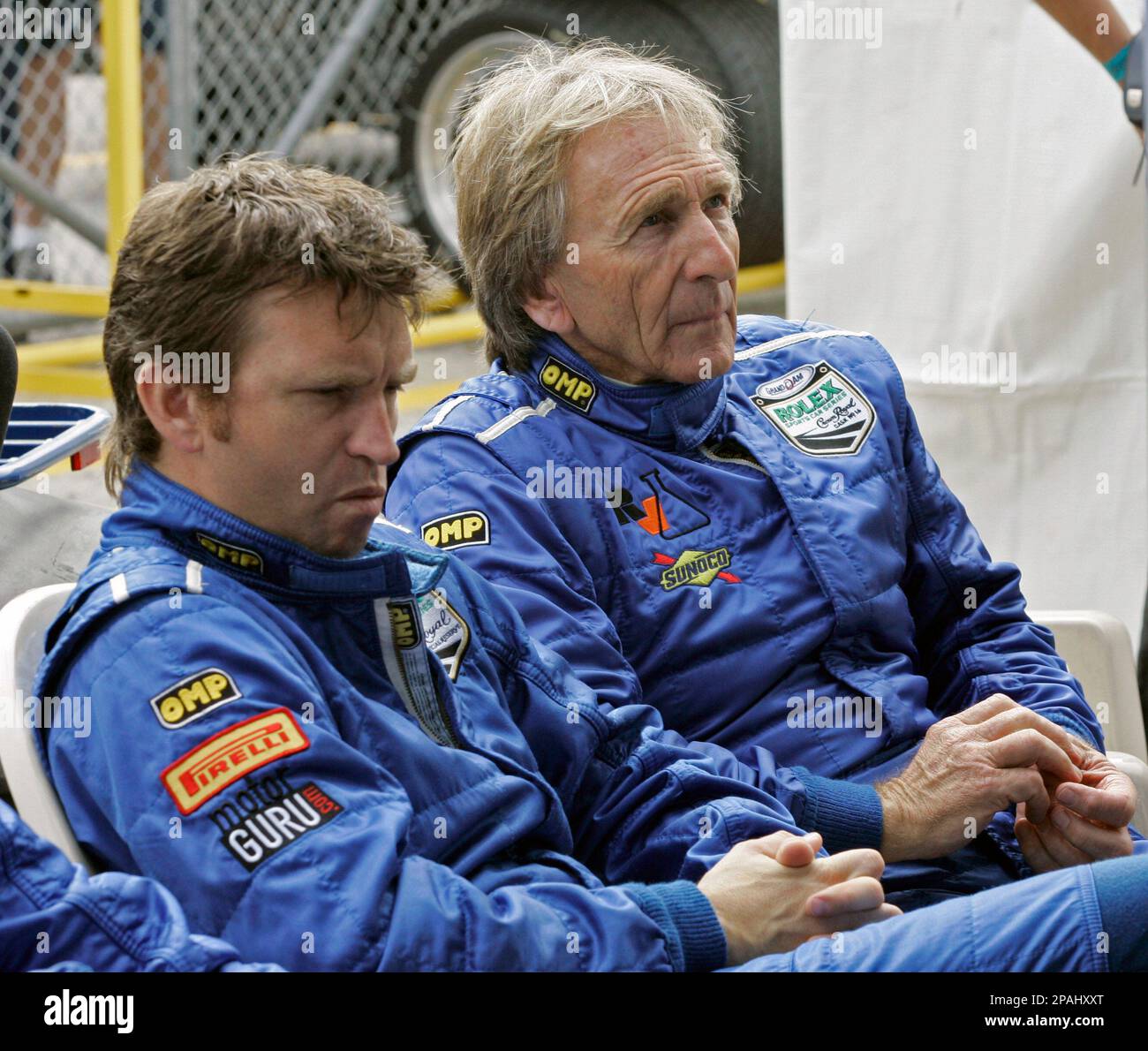 Drivers Derek Bell, right, and his son Justin Bell, both from England ...