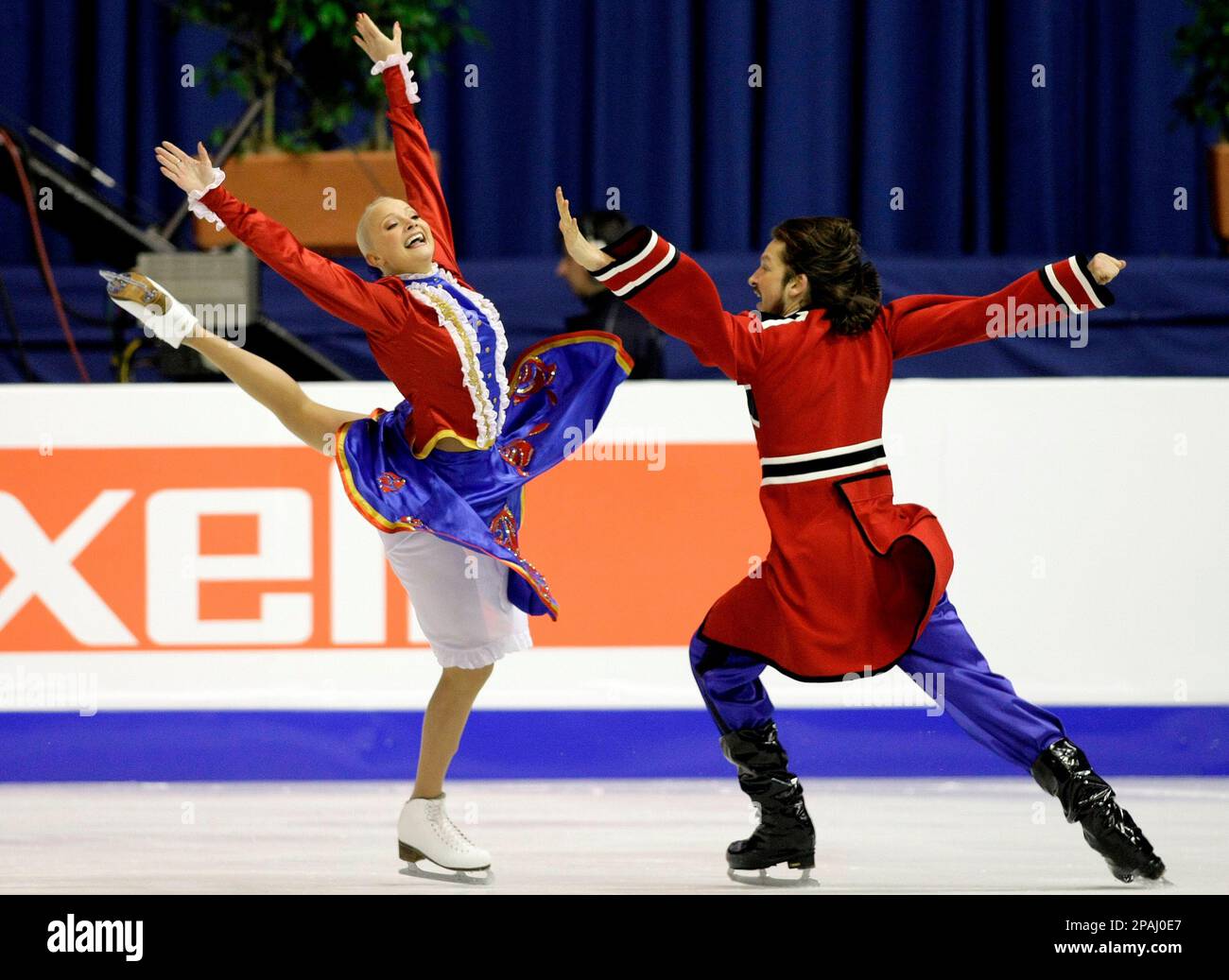 Russian ice dancers Oksana Domnina and Maxim Shabalin perform their ...