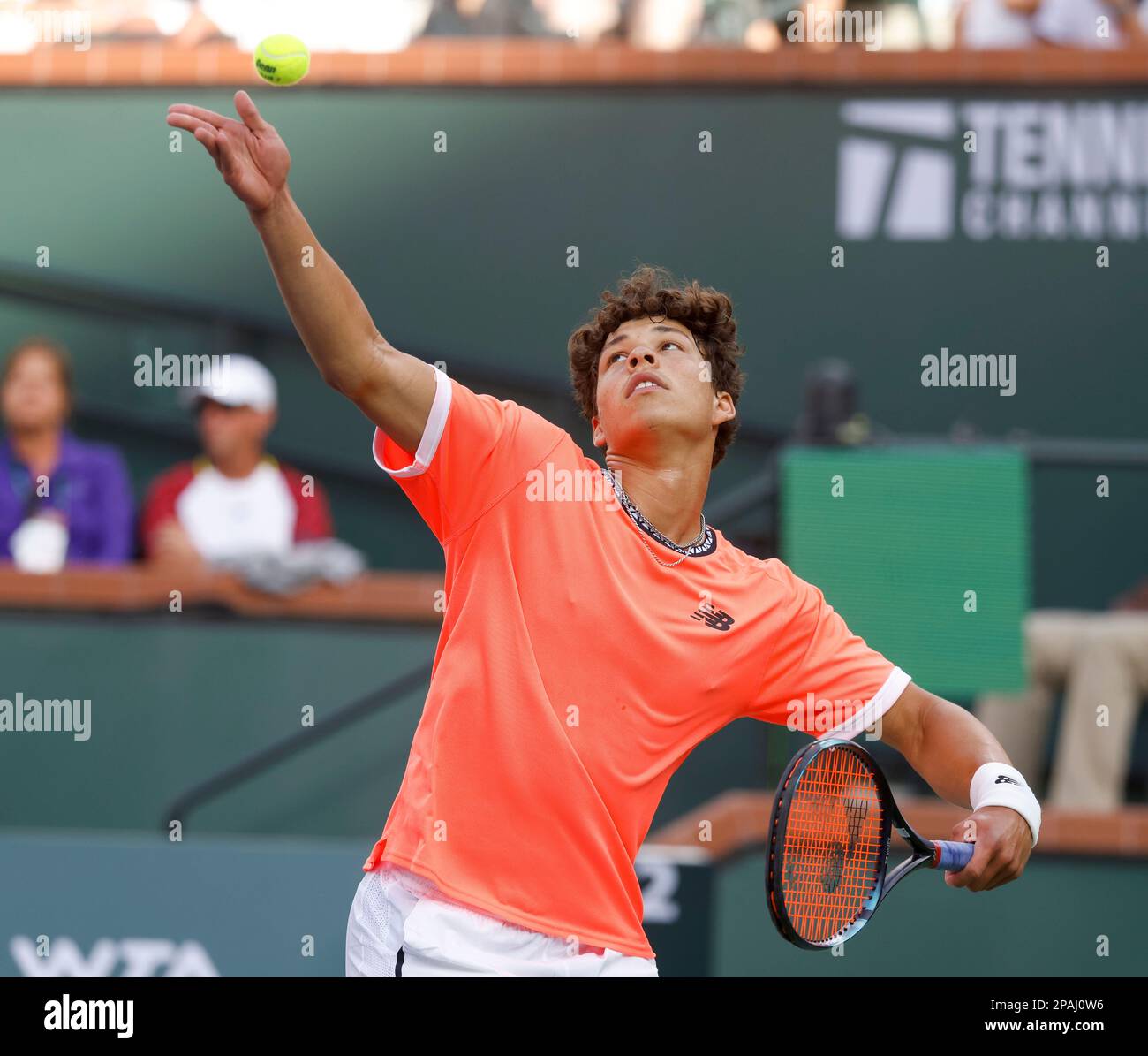 March 11, 2023 Ben Shelton serves against Taylor Fritz during the 2023 ...