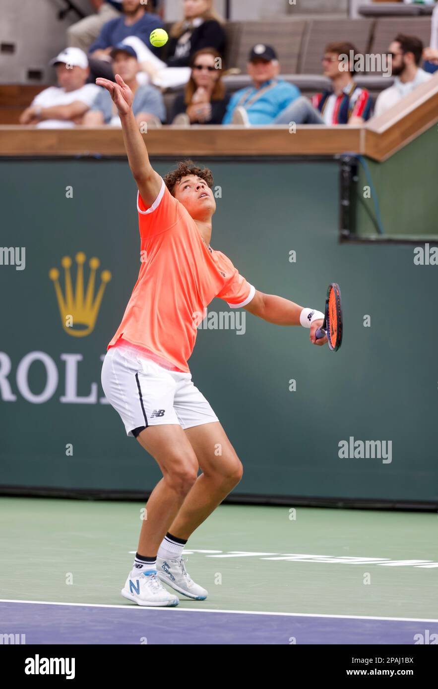 March 11, 2023 Ben Shelton serves against Taylor Fritz during the 2023 ...