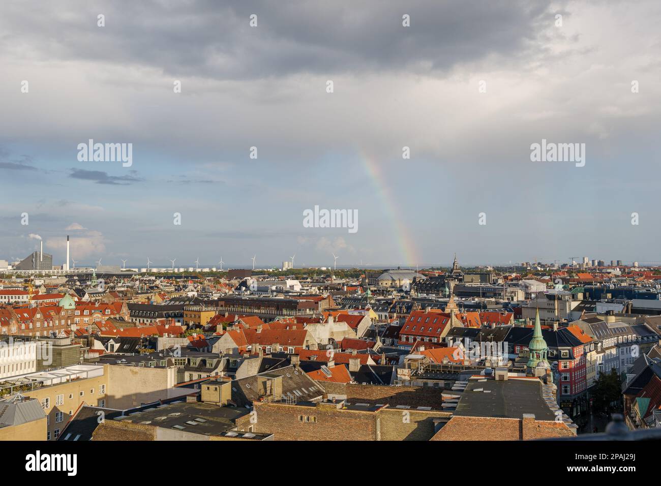 Aerial panoramic outdoor scenery view over Copenhagen, Denmark after ...