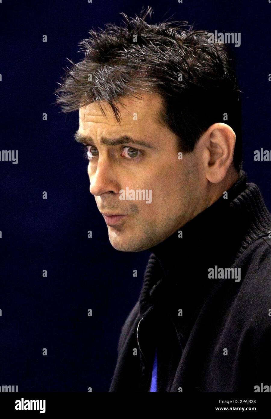 German coach Ingo Steuer watches his skaters at the European Figure ...