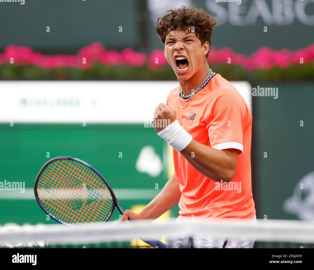 March 11, 2023 Ben Shelton reacts to winning a game against Taylor ...