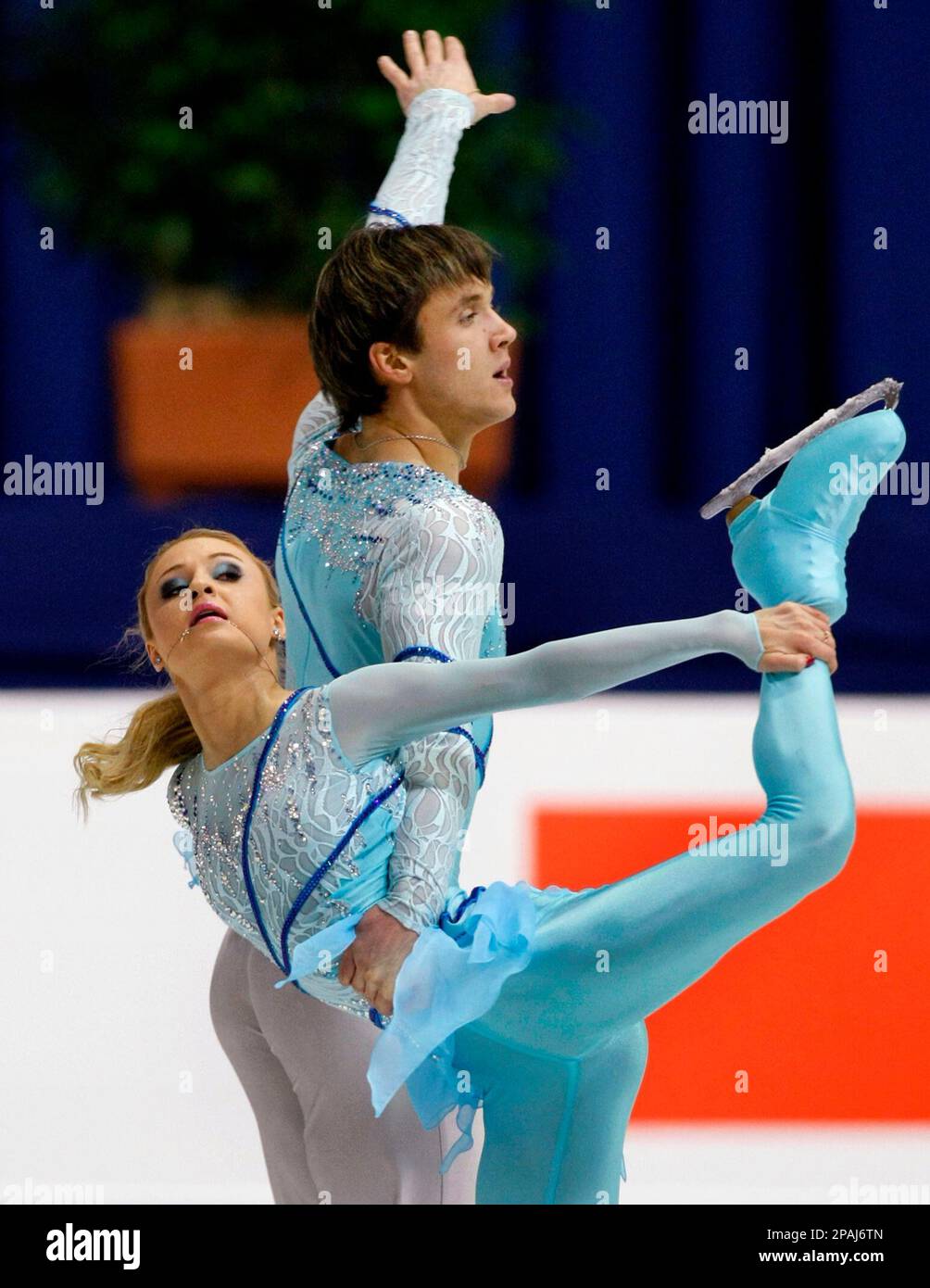 Russian pair Maria Mukhortova and Maxim Trankov perform their short ...