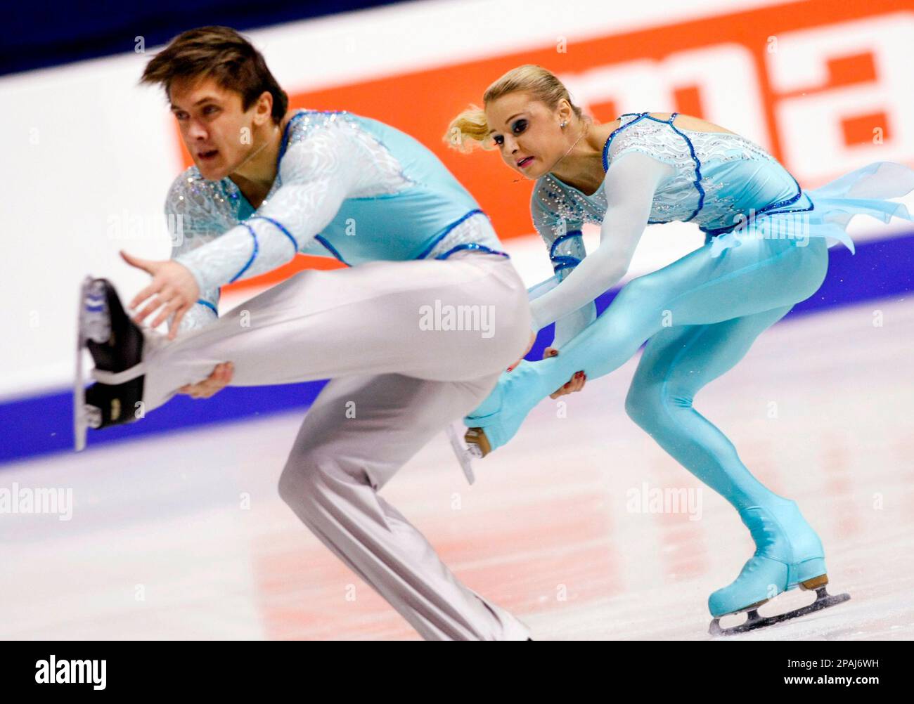 Russian pair Maria Mukhortova and Maxim Trankov perform their short ...