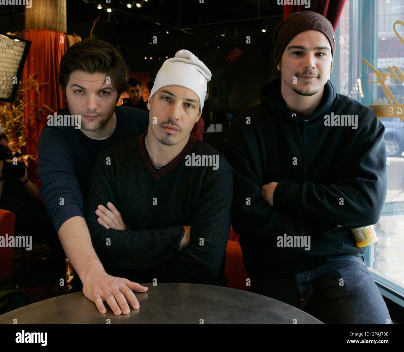 Actors Adam Scott, left, and Josh Hartnett, right, poses for a ...
