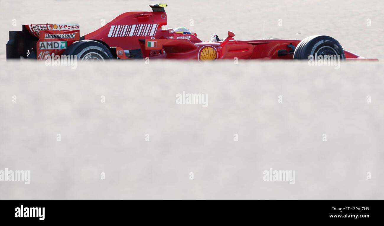 Brazilian Ferrari F1 driver Felipe Massa steers his F 2008 F1 racing ...