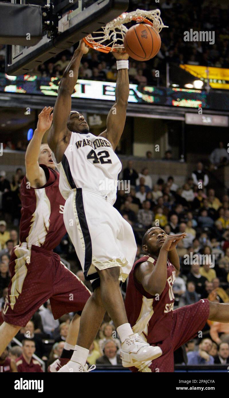 Wake Forest's L.D. Williams (42) dunks over Florida State's Jordan ...