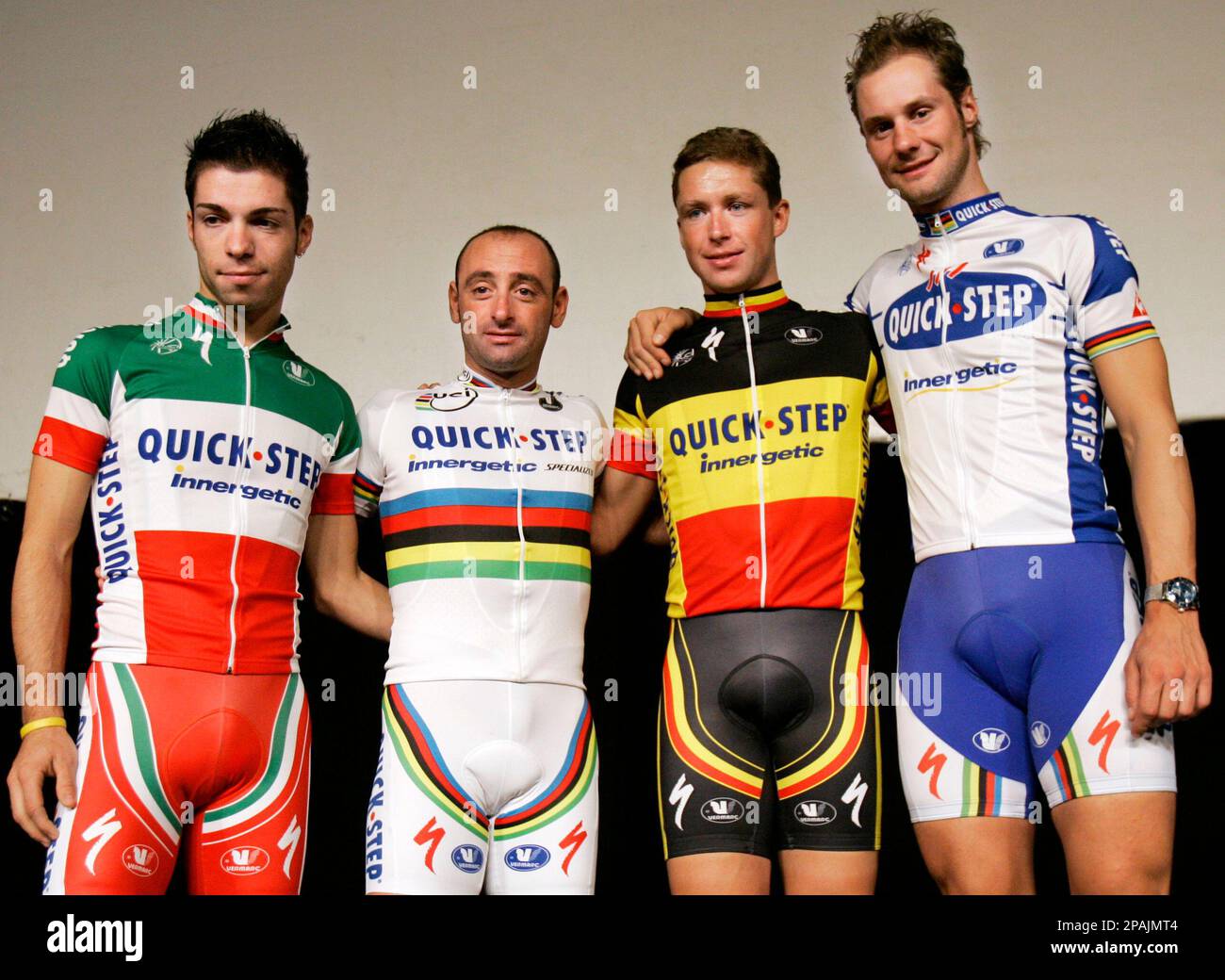 Cyclists Giovanni Visconti from Italy, left, Italy's Paolo Bettini ...