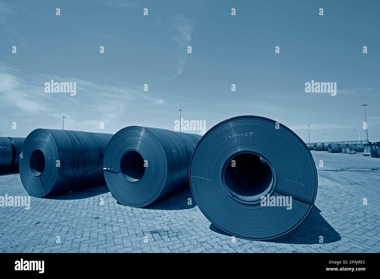 roll steel in harbor , Cold rolled steel coils Stock Photo - Alamy