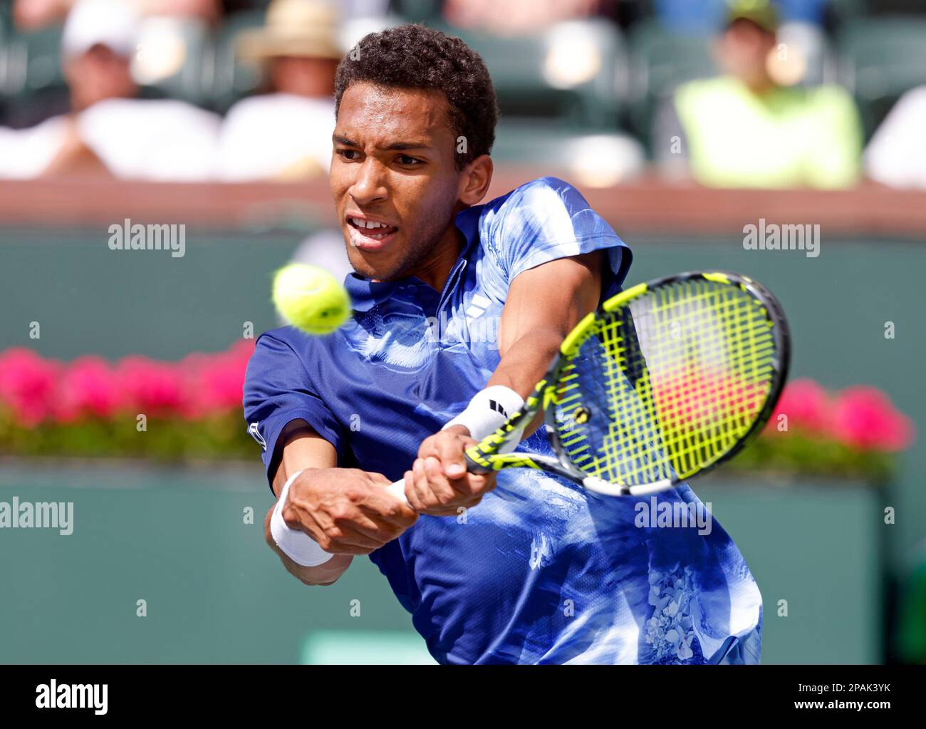 March 11, 2023 Felix Auger-Aliassime of Canada returns to Pedro Martinez of Spain during the ...