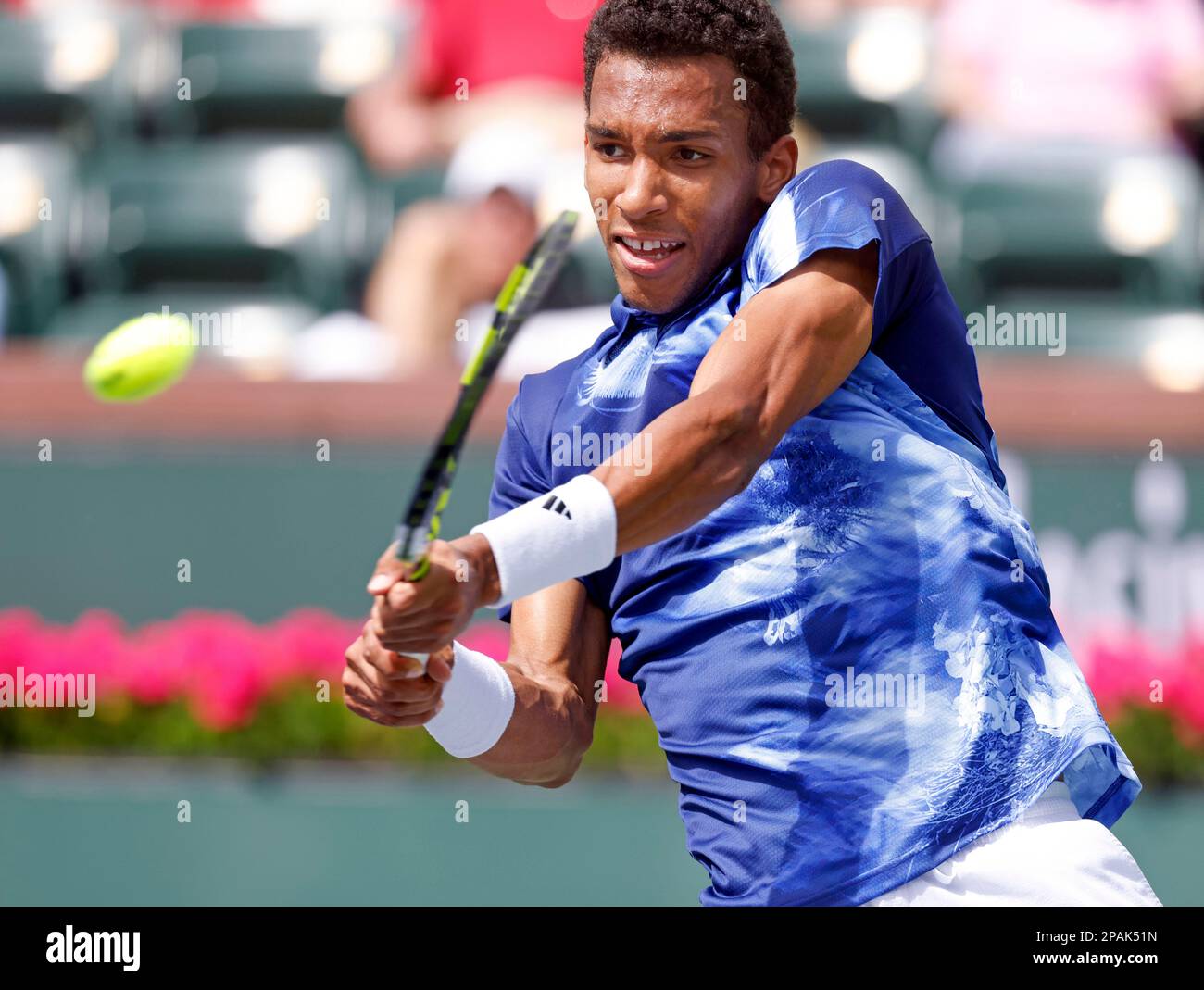 March 11, 2023 Felix Auger-Aliassime of Canada returns to Pedro Martinez of Spain during the ...