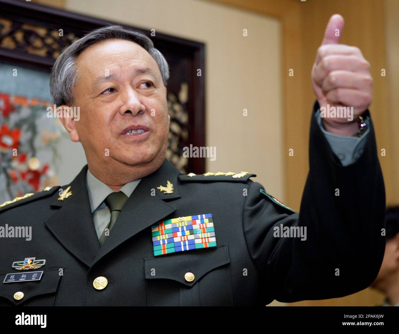 Chinese Chief of General Staff Department Gen. Chen Bingde gestures to ...