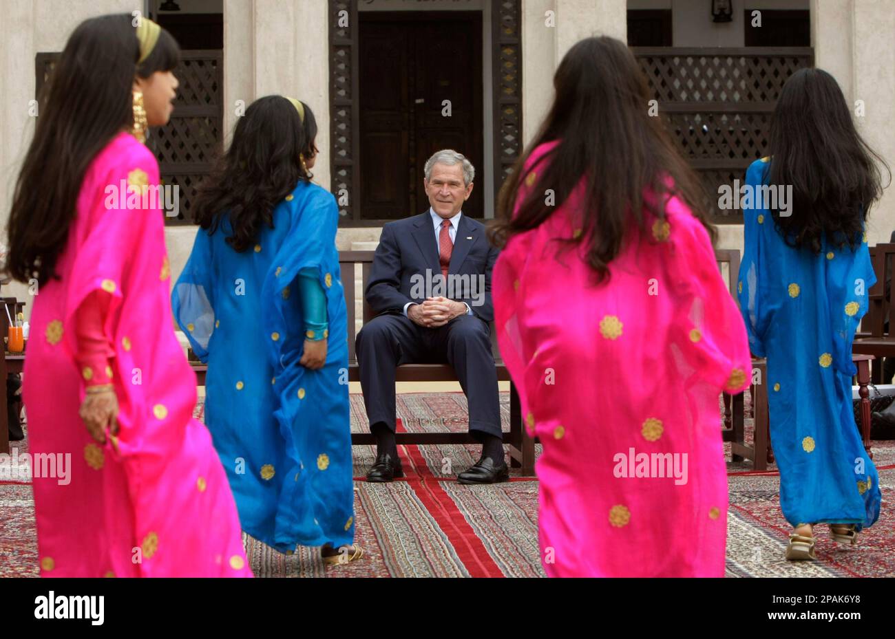 Dancers performs for US President George W. Bush, center, during visits ...