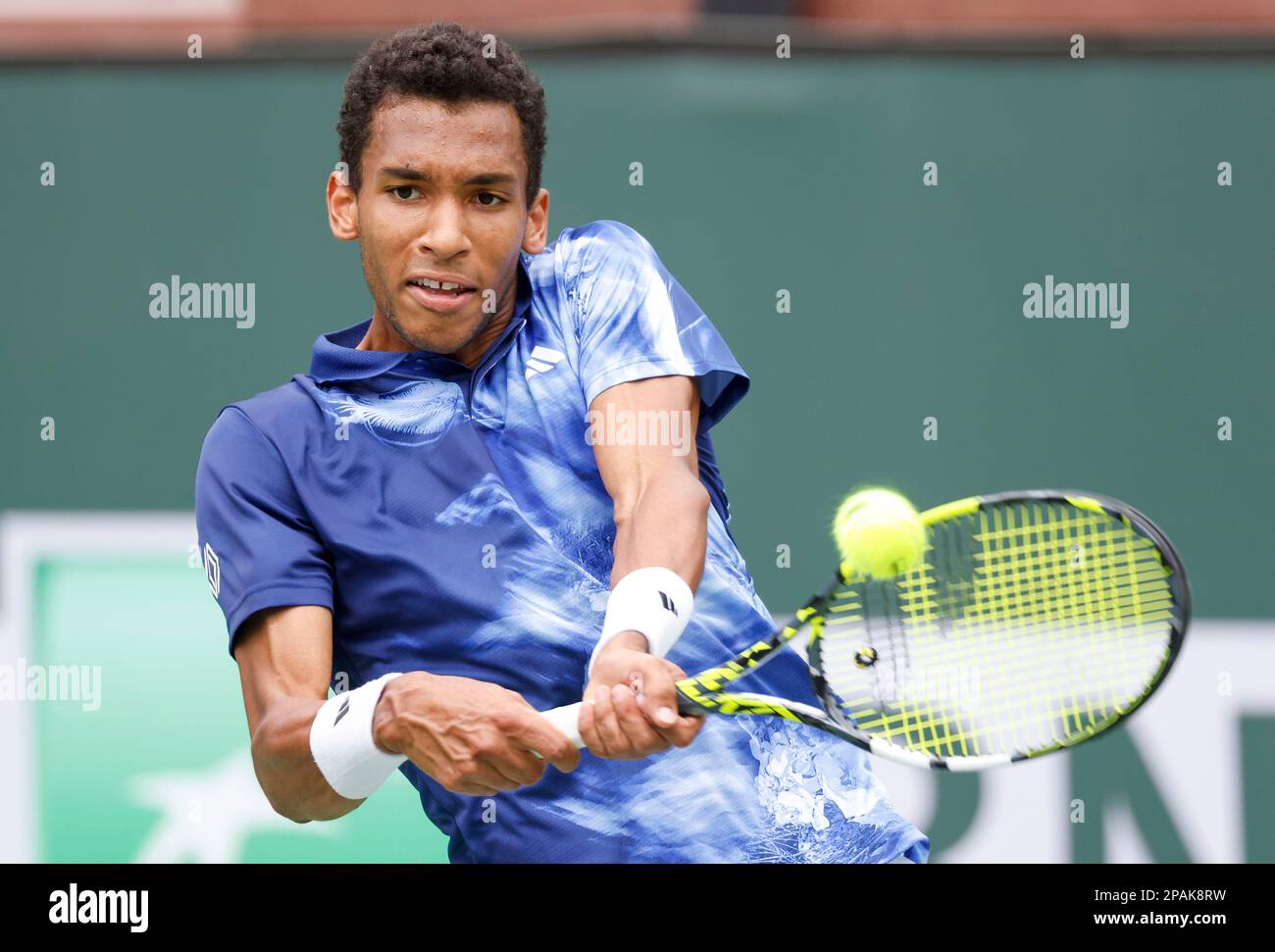 March 11, 2023 Felix Auger-Aliassime of Canada returns to Pedro Martinez of Spain during the ...