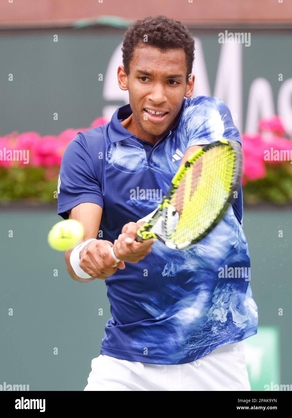 March 11, 2023 Felix Auger-Aliassime of Canada returns to Pedro Martinez of Spain during the ...