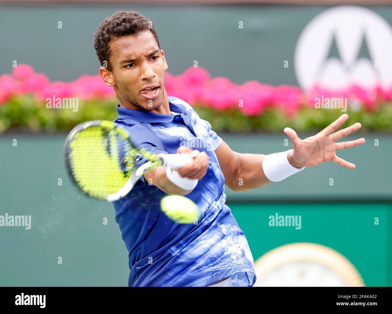 March 11, 2023 Felix Auger-Aliassime of Canada returns to Pedro Martinez of Spain during the ...
