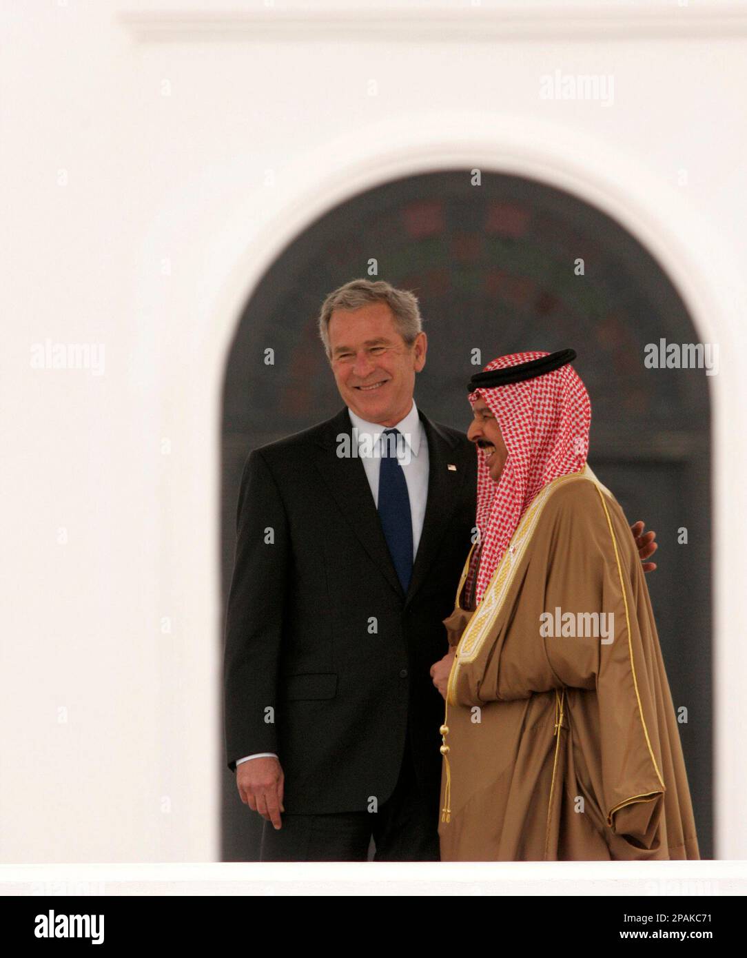 U.S. President George W. Bush participates in an arrival ceremony with ...