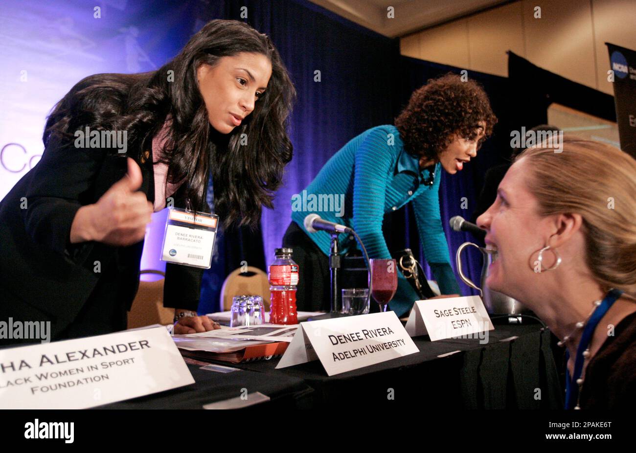 Denee Rivera, left, of Adelphi University, and Sage Steele, second from ...
