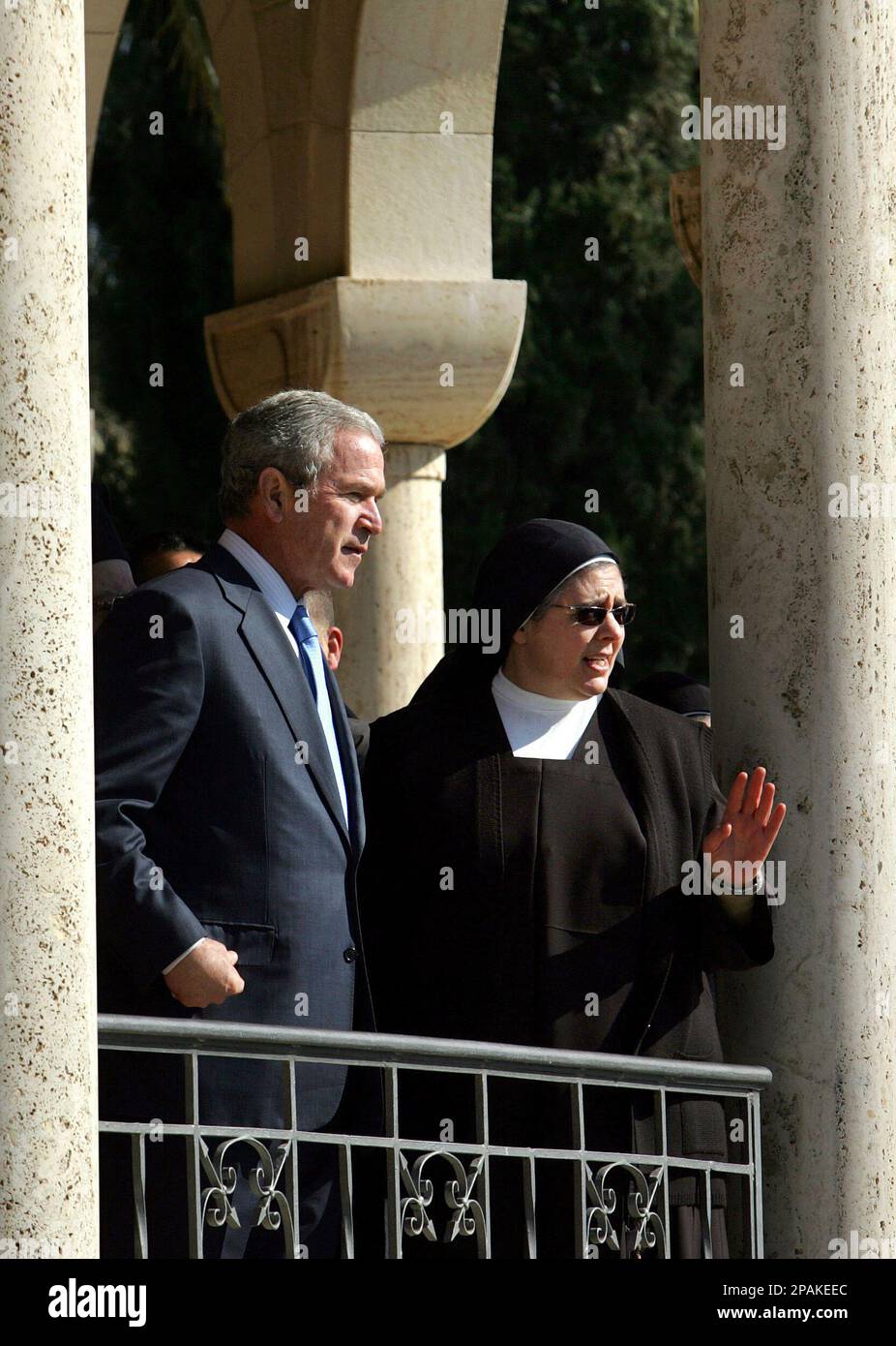 U.S. President George W. Bush, left, talks with a Catholic nun during a ...