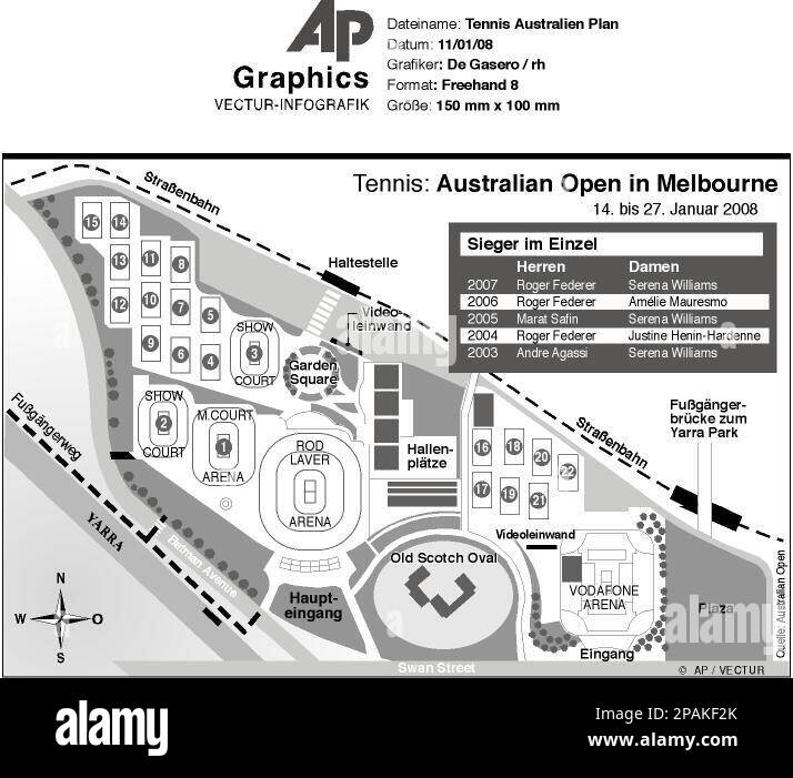 GRA6 GRAFIK TENNIS AUSTRALIEN PLAN - Detaillierter Aufriss der ...