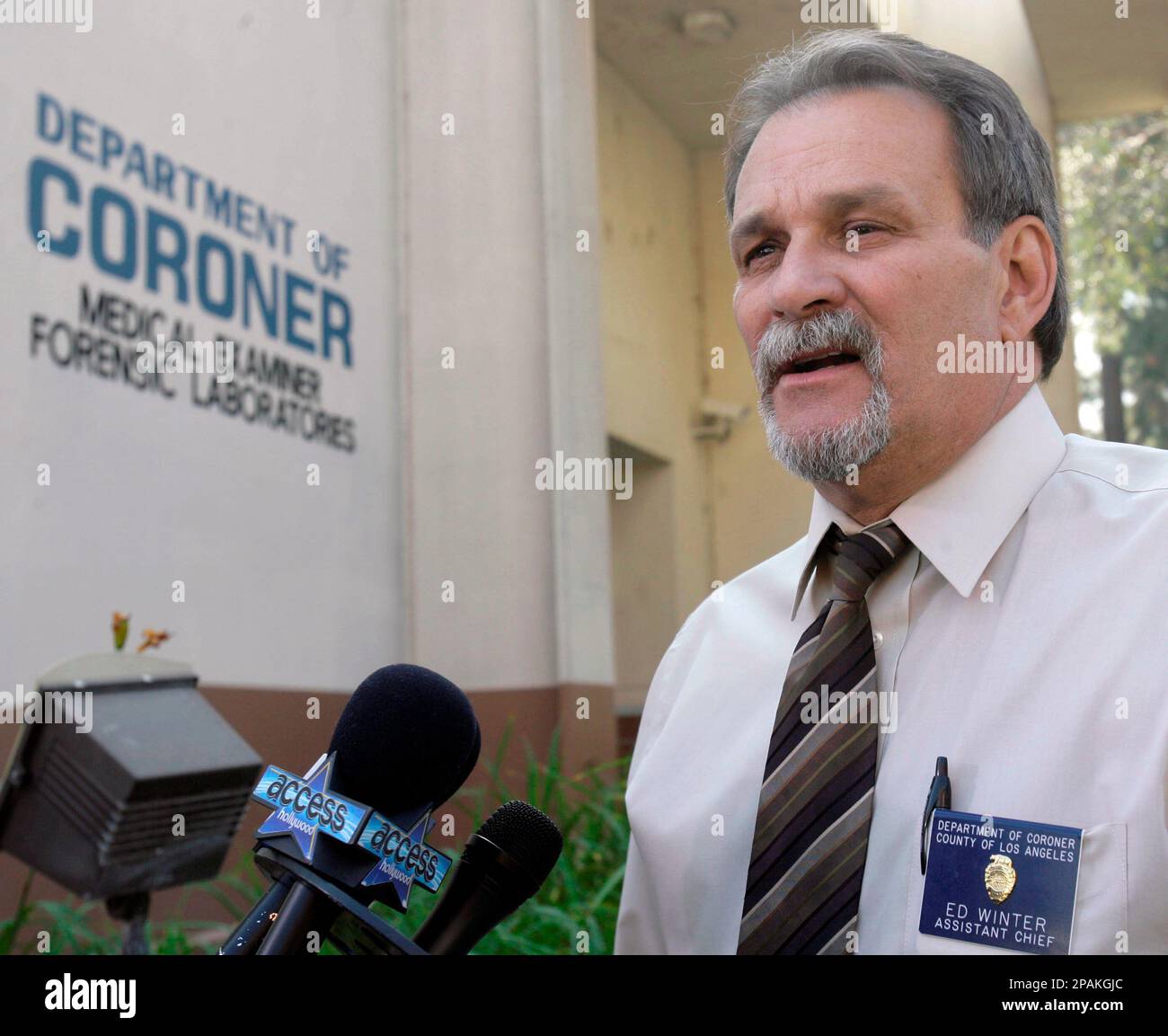 Ed Winter assistant chief for the Los Angeles Coroner speaks to media ...