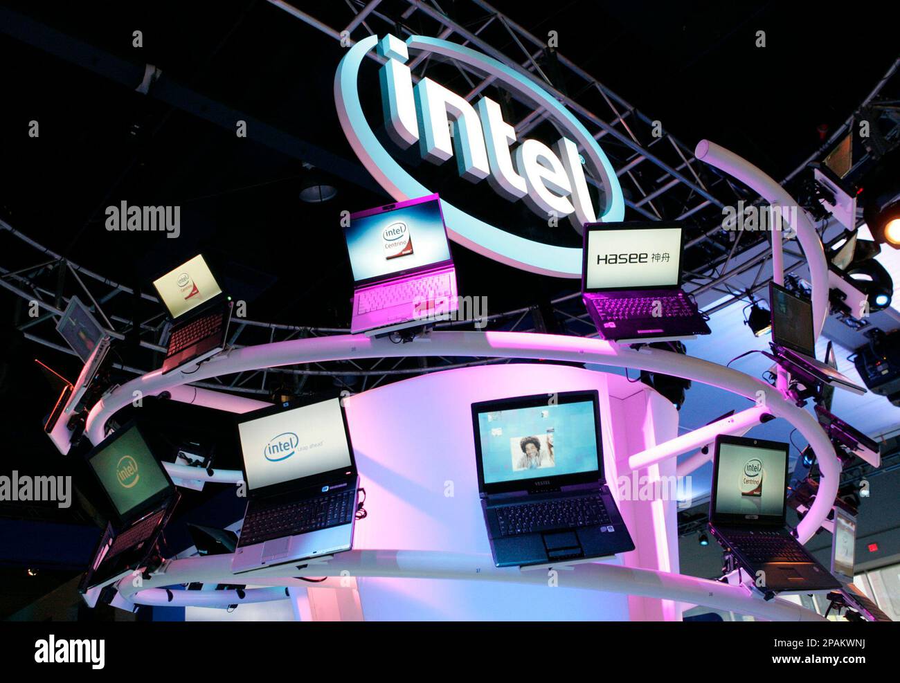 An Intel exhibit at the Consumer Electronics Show (CES) in Las Vegas is ...