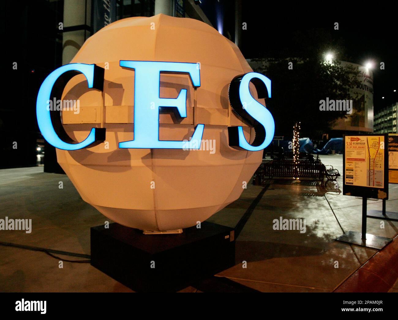 Exterior view of a CES sign at the Consumer Electronics Show (CES) in ...