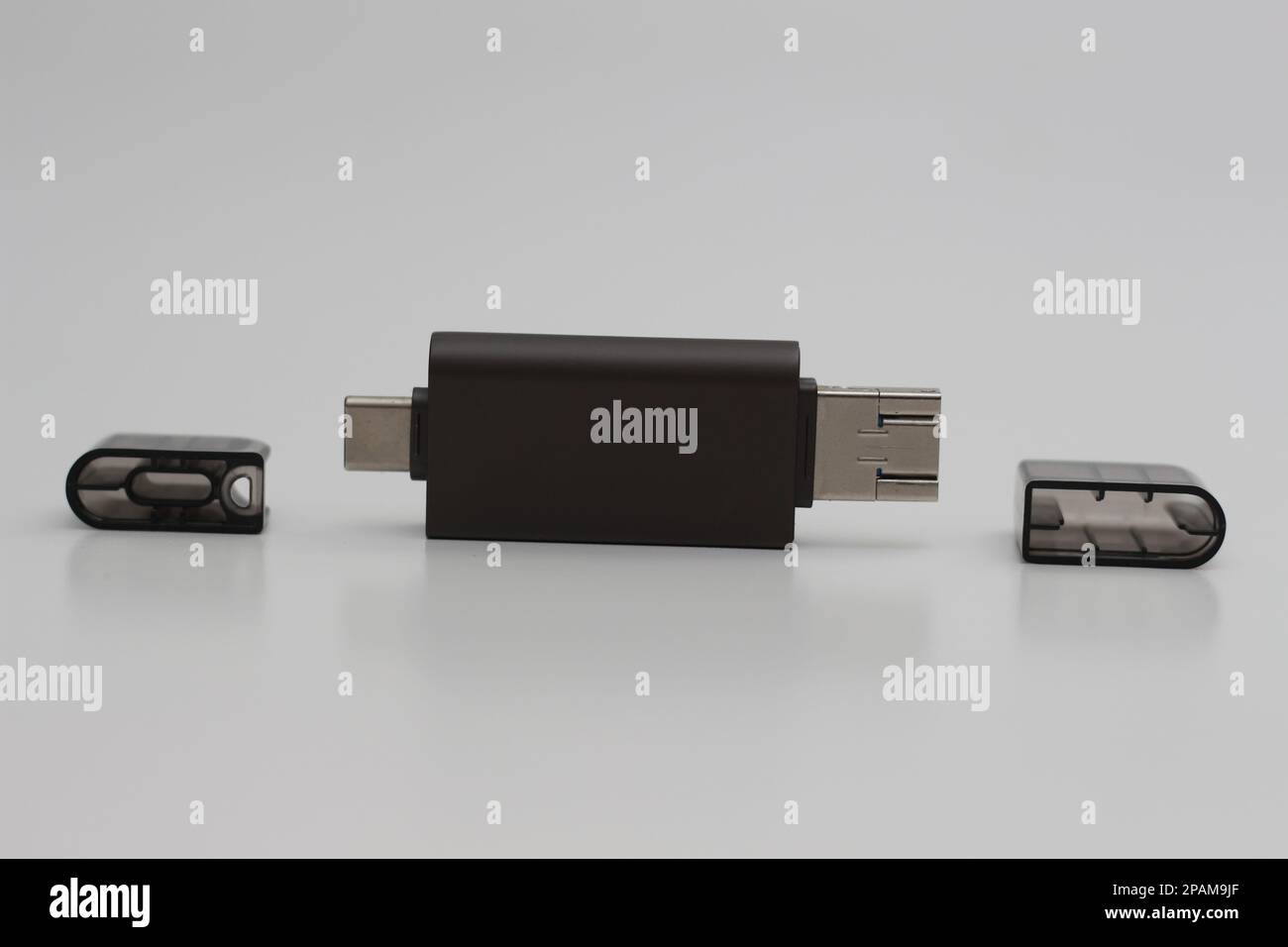 a close up of multifunction USB OTG adapter type A to type C and micro ...