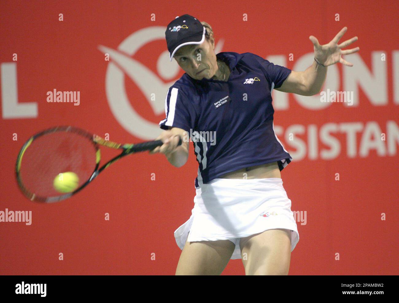 Tathiana Garbin of Italy plays a forehand return during her match ...