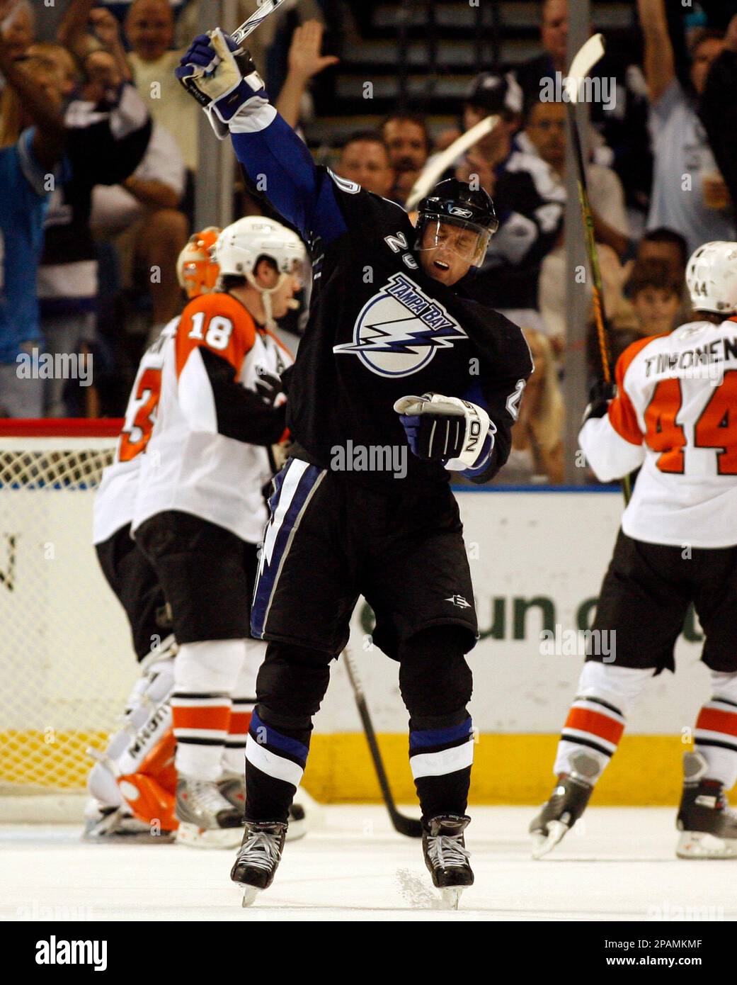 Tampa Bay Lightning's Vaclav Prospal celebrates his third period goal ...
