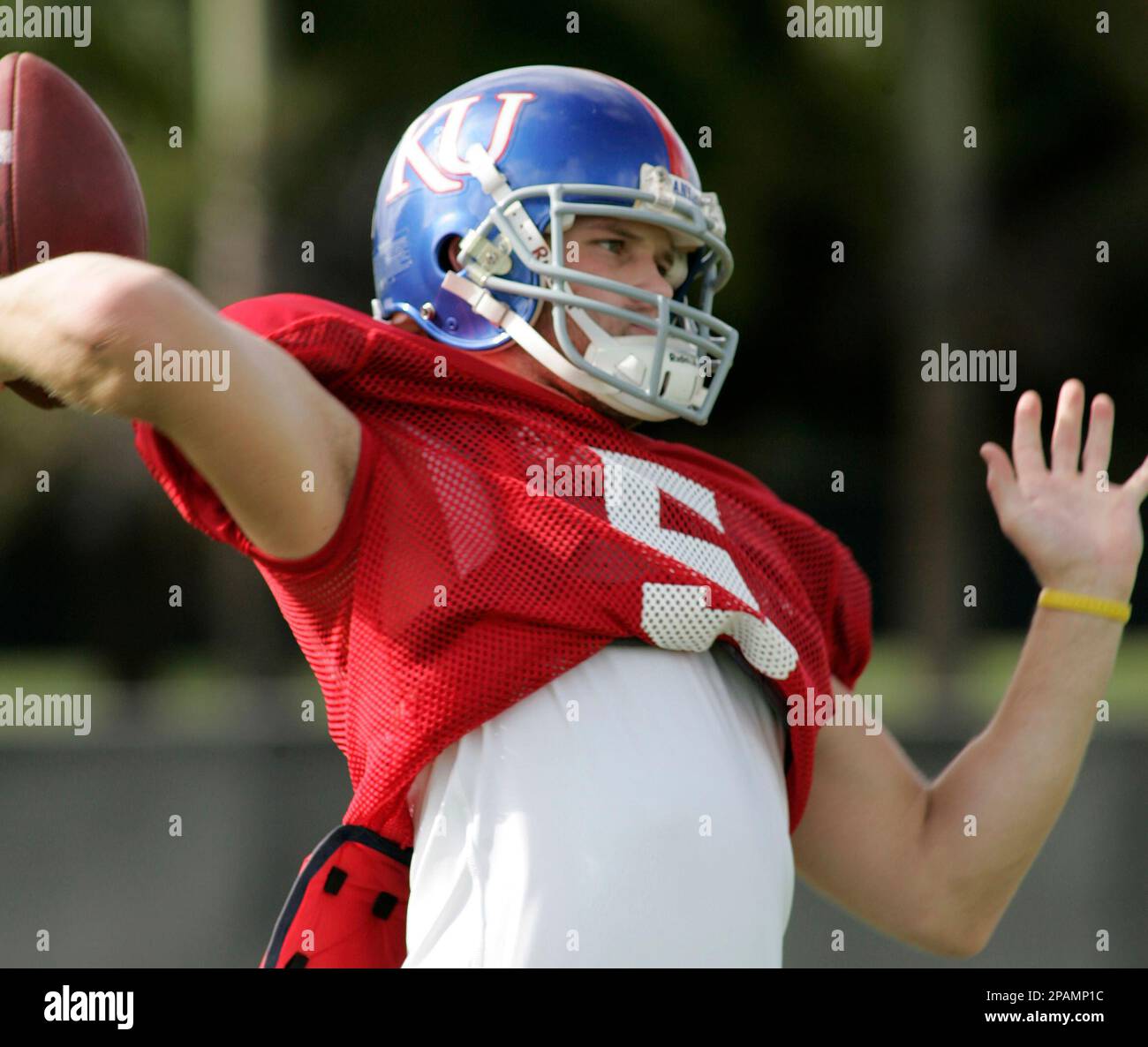 Kansas Jayhawks quarterback Todd Reesing gets in some throws during ...