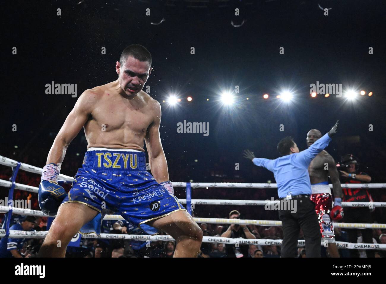 Australian boxer Tim Tszyu celebrates his win over United States boxer ...