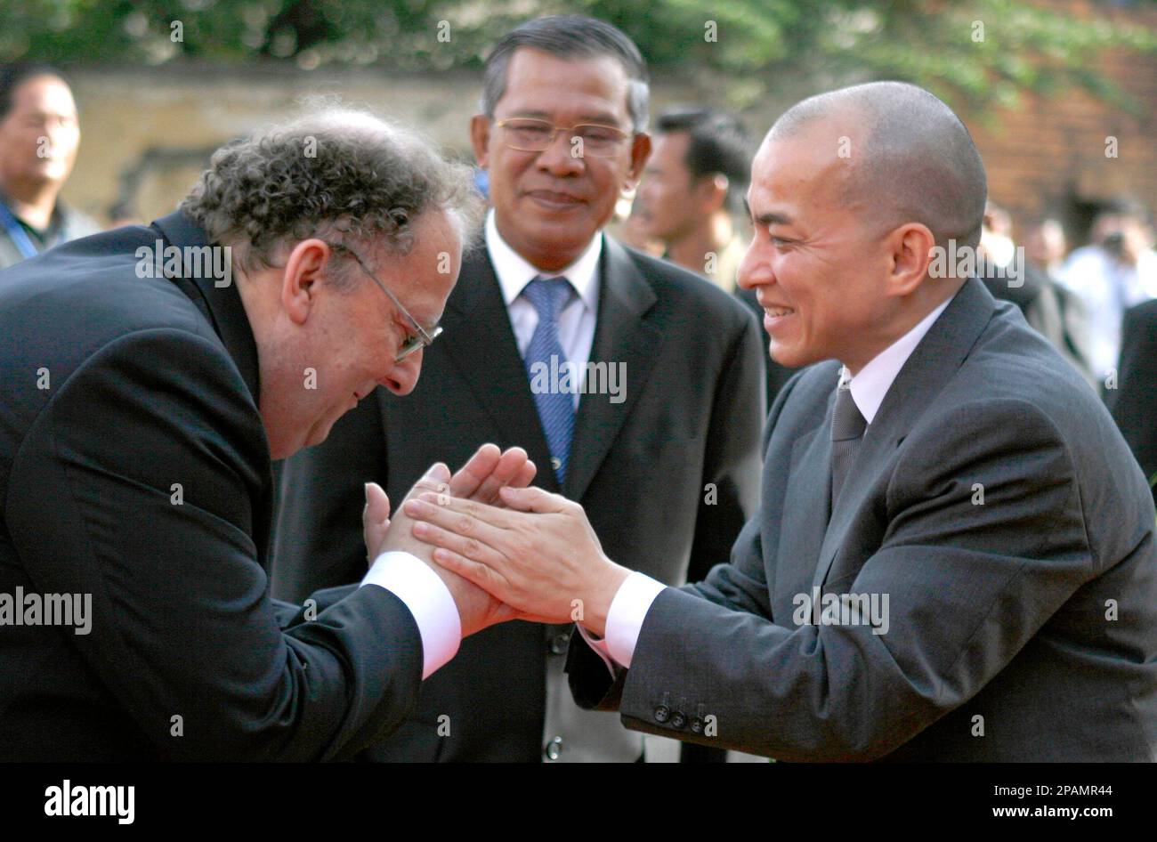 Cambodia's King Norodom Sihamoni, right, greets Dr. Beart Richner, left, of Kuntha Bopha ...