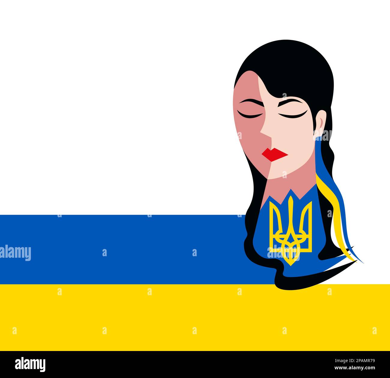 Girl and Ukrainian trident, Ukrainian symbols. The emblem of the coat ...