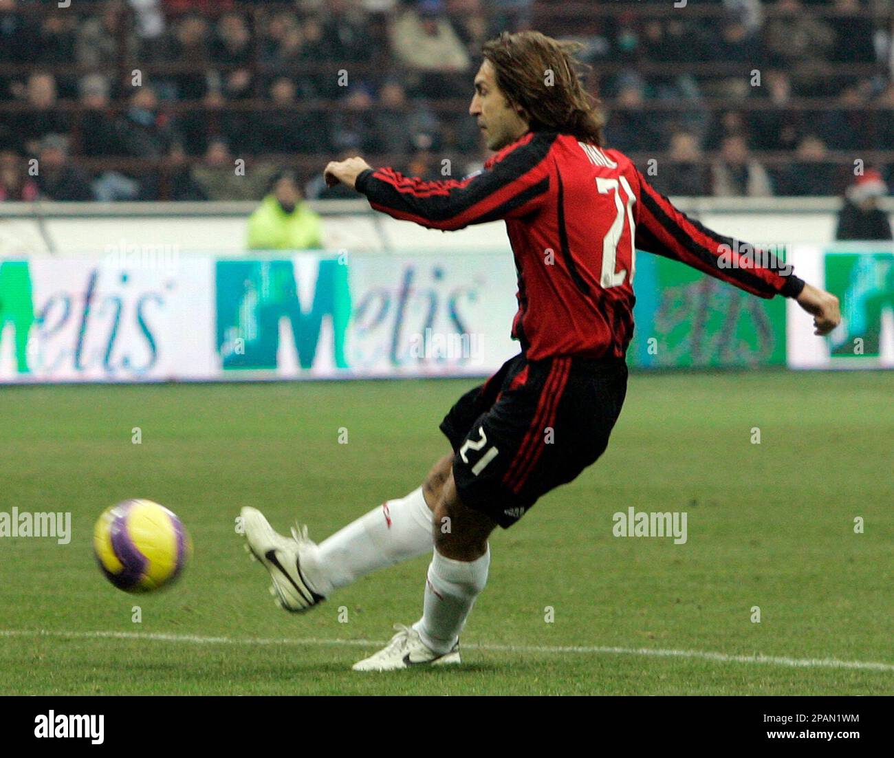 AC Milan midfielder Andrea Pirlo scores on a free kick, during an ...