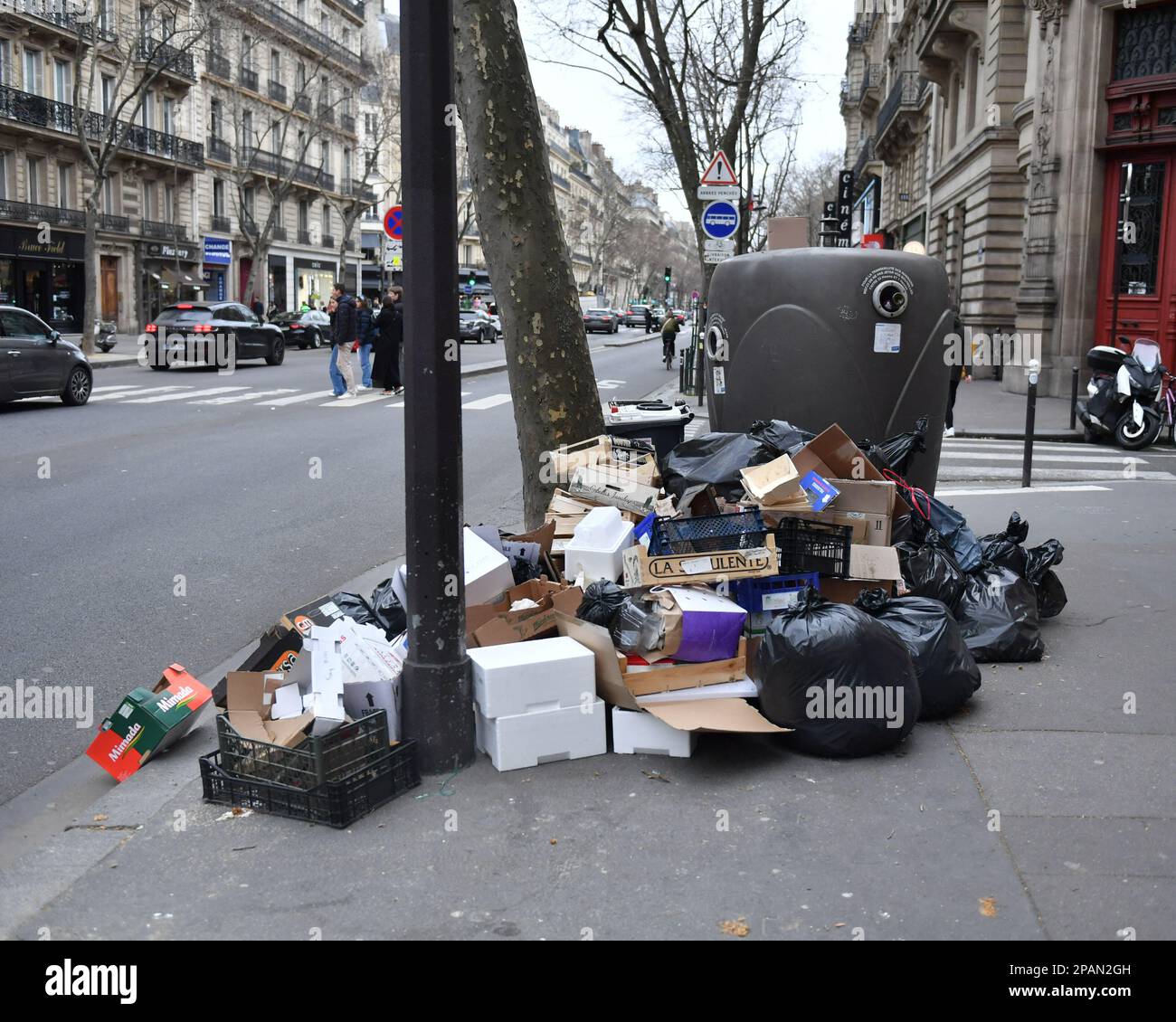 Illustration picture shows full bins on March 11, 2023 in Paris, France. A strike by waste ...