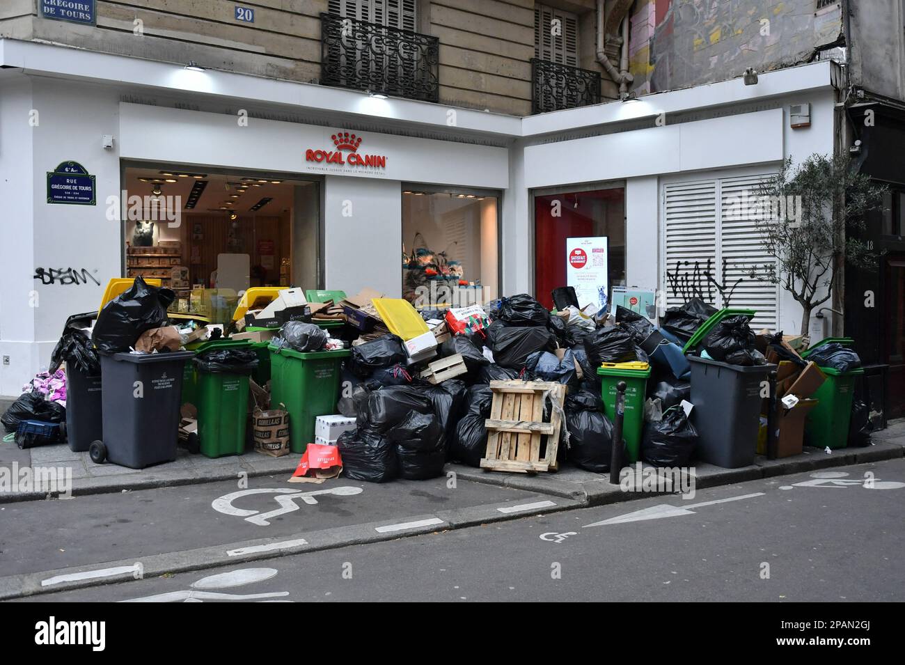 Illustration picture shows full bins on March 11, 2023 in Paris, France. A strike by waste ...