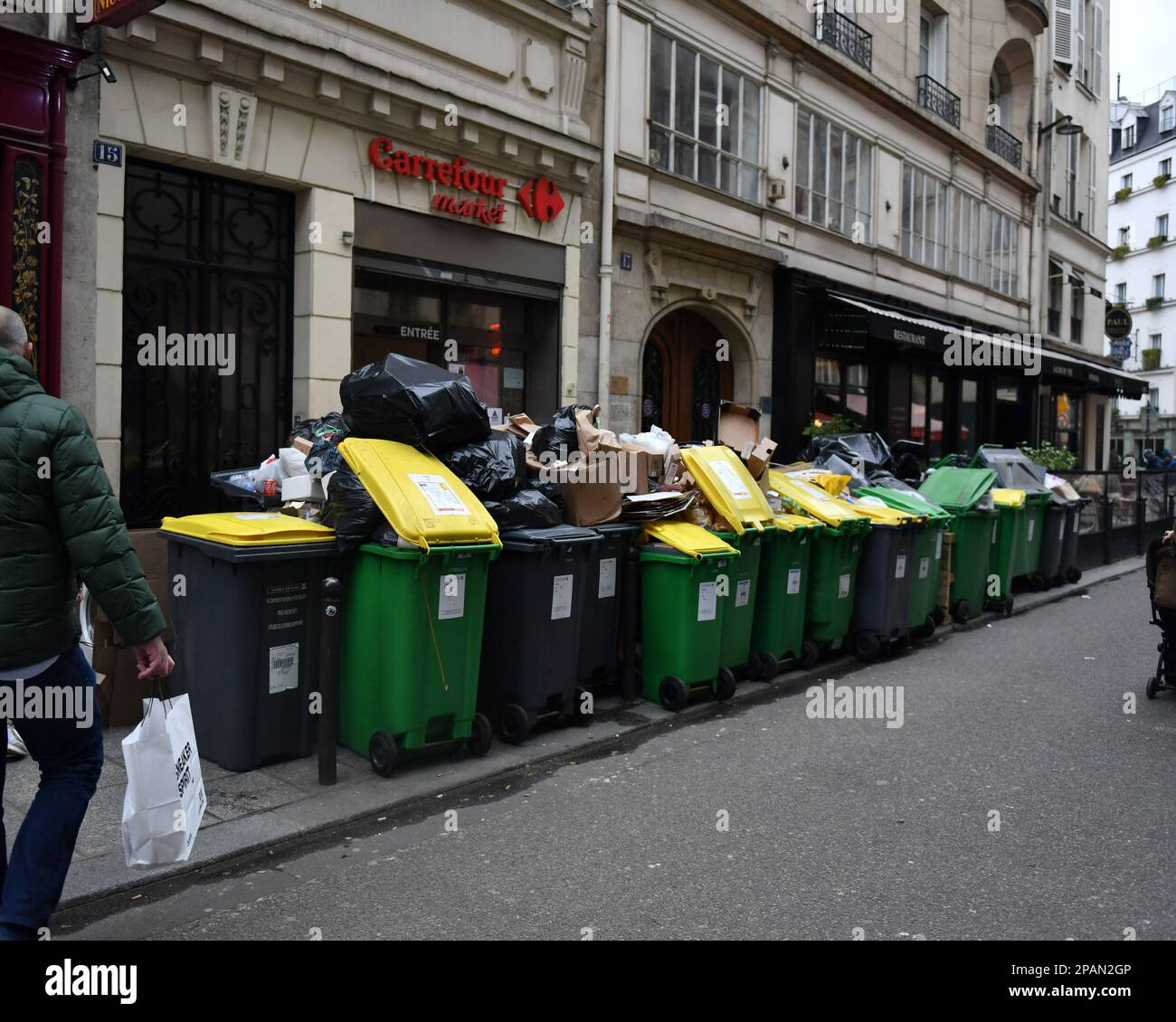 Illustration picture shows full bins on March 11, 2023 in Paris, France. A strike by waste ...