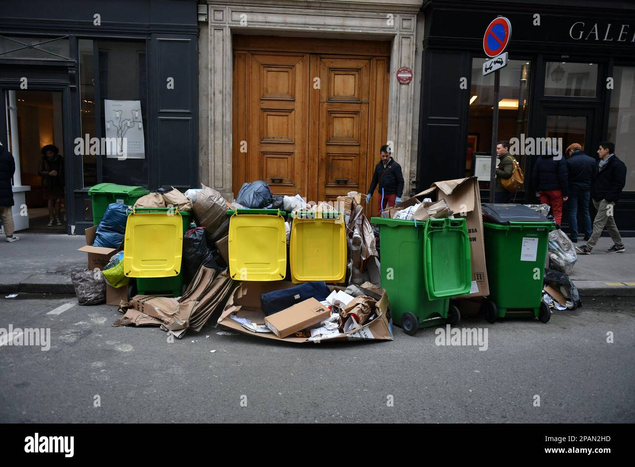 Illustration picture shows full bins on March 11, 2023 in Paris, France. A strike by waste ...