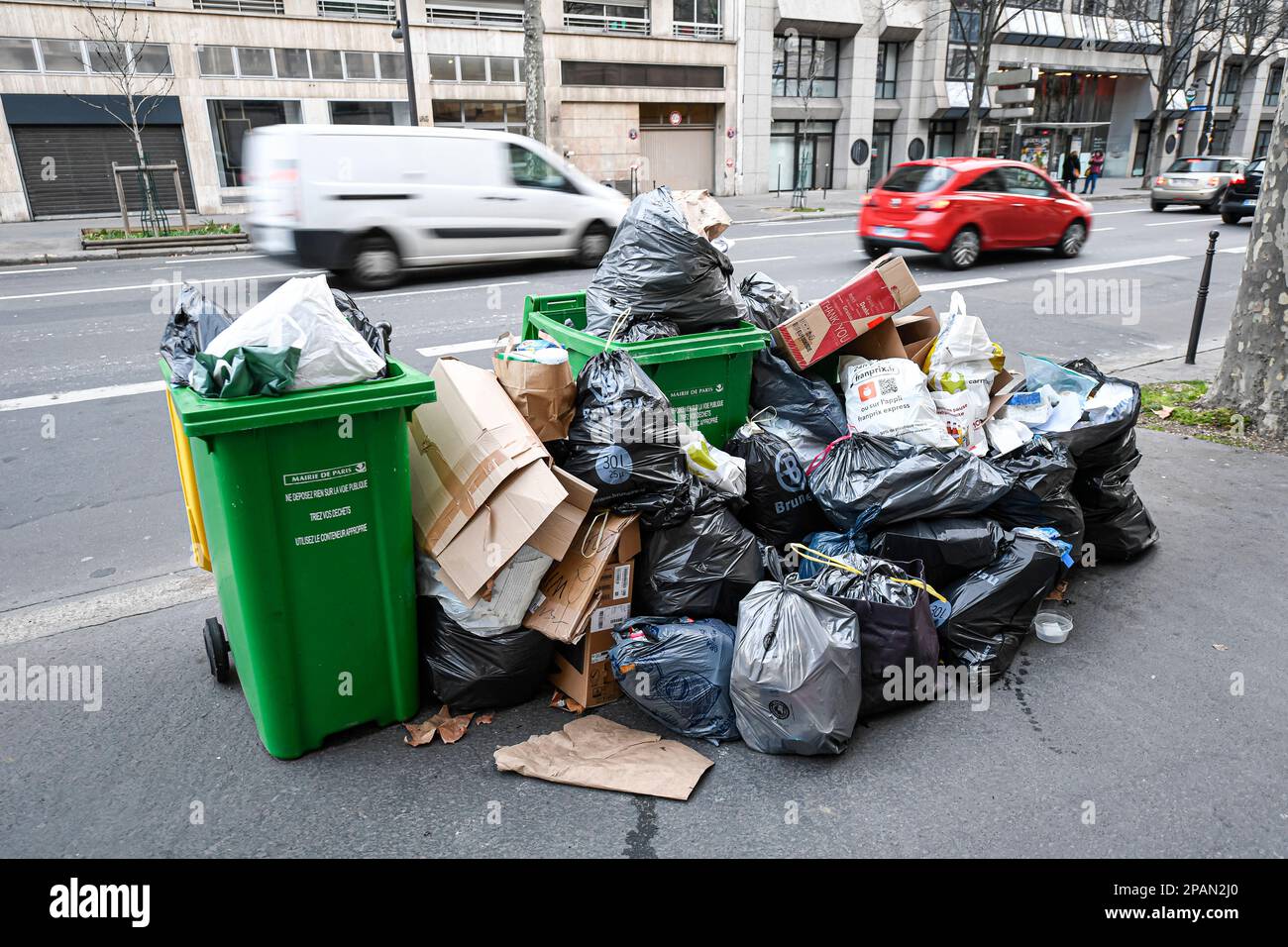 Illustration picture shows full bins on March 11, 2023 in Paris, France ...