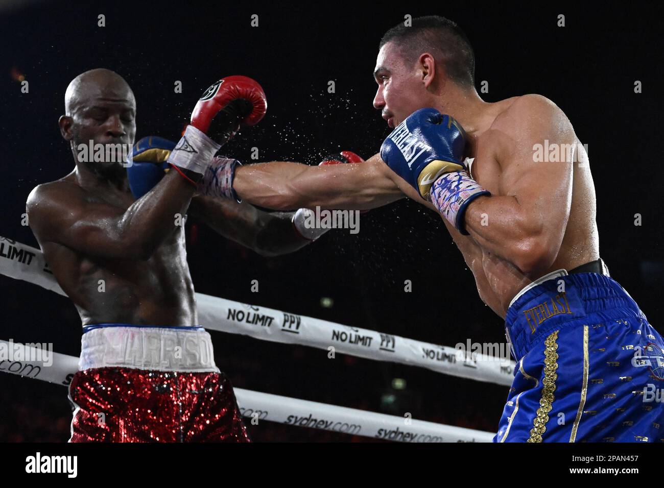 Australian boxer Tim Tszyu in action aginst United States boxer Tony ...