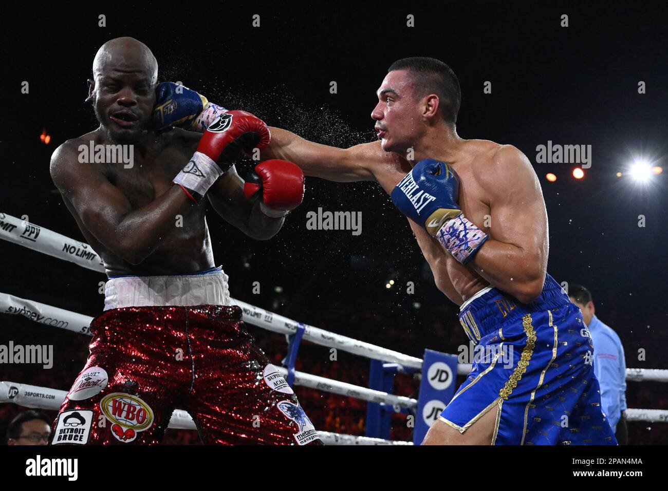 Australian boxer Tim Tszyu in action aginst United States boxer Tony ...